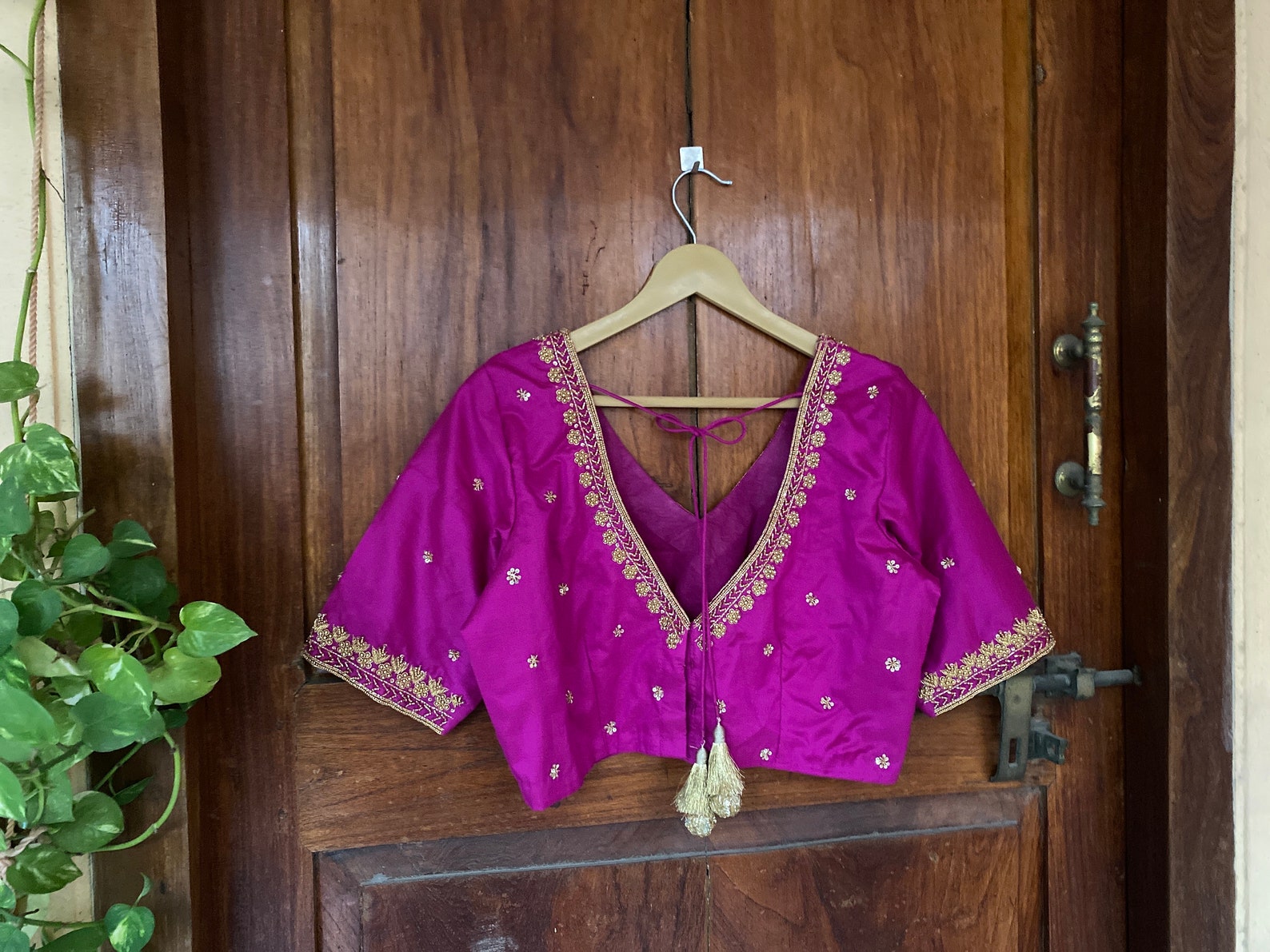 Pure Silk Purplehand Embroidery Blouse/purple Maggam Blouse/raw Silk ...