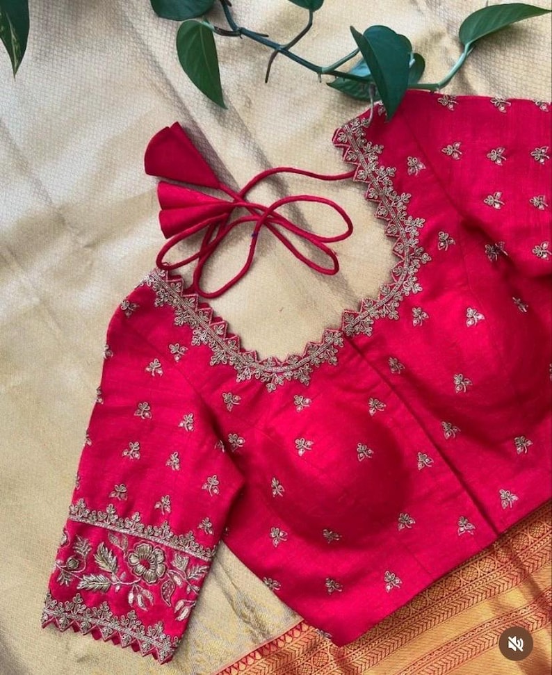 Pure Silk Hand Embroidery Blouse/saree Maggam Blouse/hot Pink Zardosi ...
