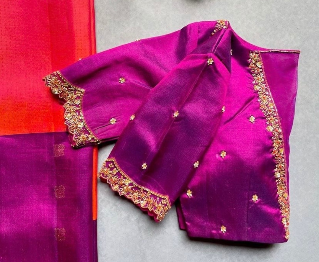 Pure Silk Hand Embroidery Blouse/saree Maggam Blouse/purple Zardosi ...