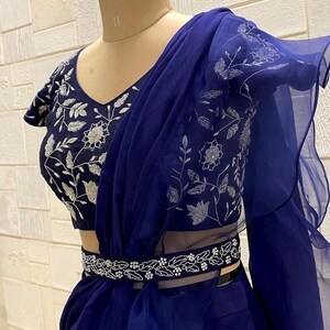 Ruffle Saree With Blouse/blue Ruffle Saree With Stitched Blouse ...