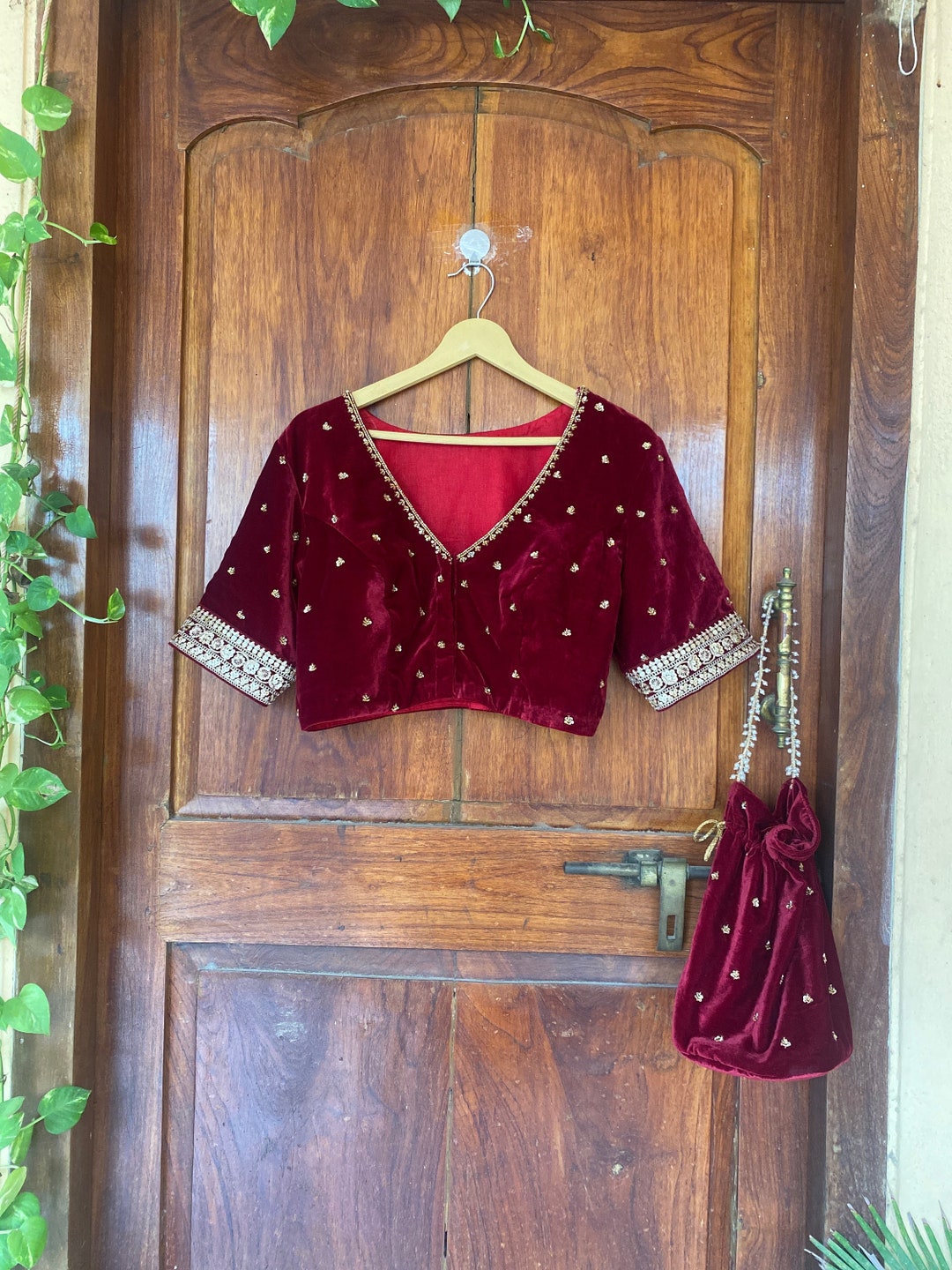 Red Velvet Ready Made Saree Blouse USA / Burgundy Red Crop Top/ Velvet ...