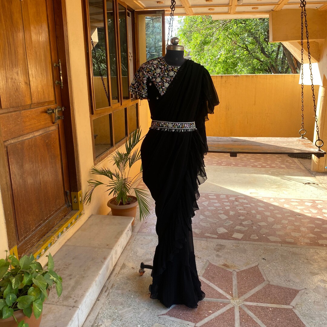 Ruffle Saree With Blouse/ Peach Ruffle Saree With Stitched Blouse ...