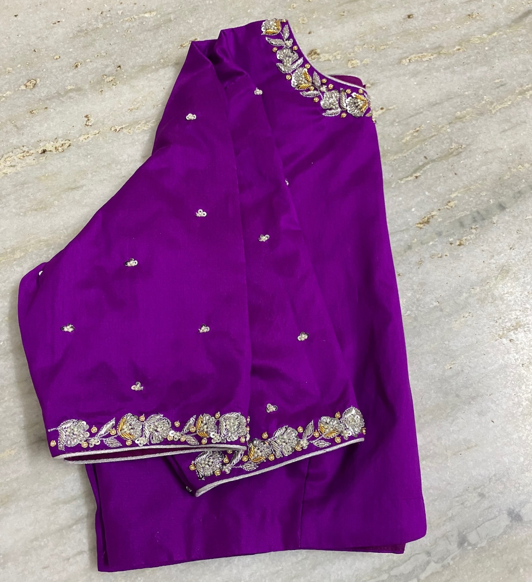 Purple Hand Embroidery Blouse / Saree Maggam Work Blouse /purple Saree ...