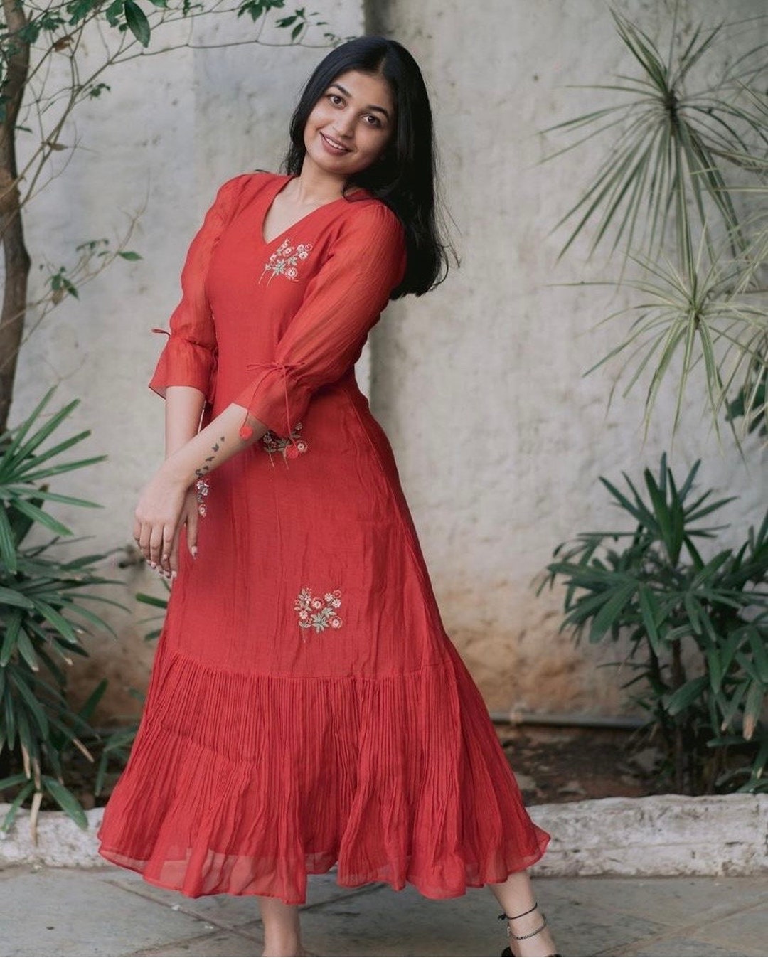 Organic Chanderi Dress/handloom Dress With Embroidery/vintage Dress ...