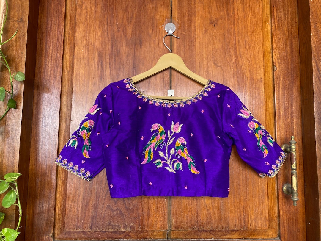 Pure Silk Purple Hand Embroidery Blouse /saree Maggam Blouse / Bird ...