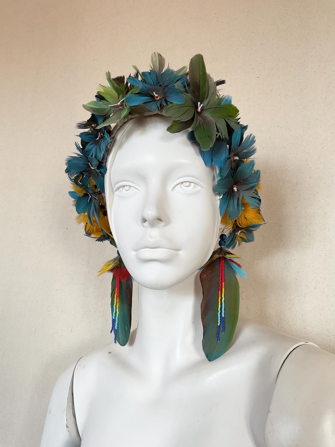 Natural Molted Parrots Macaws Feathers Indigenous Handmade Tiara ...