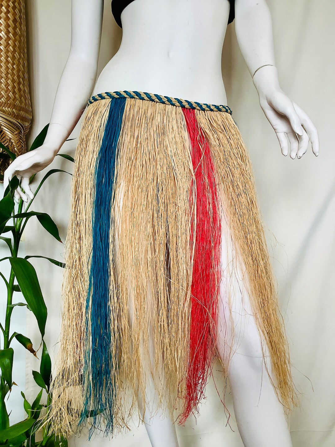 Real Raffia Organic Palm Leaves Grass Hulu Skirt Hawaiian Dance ...