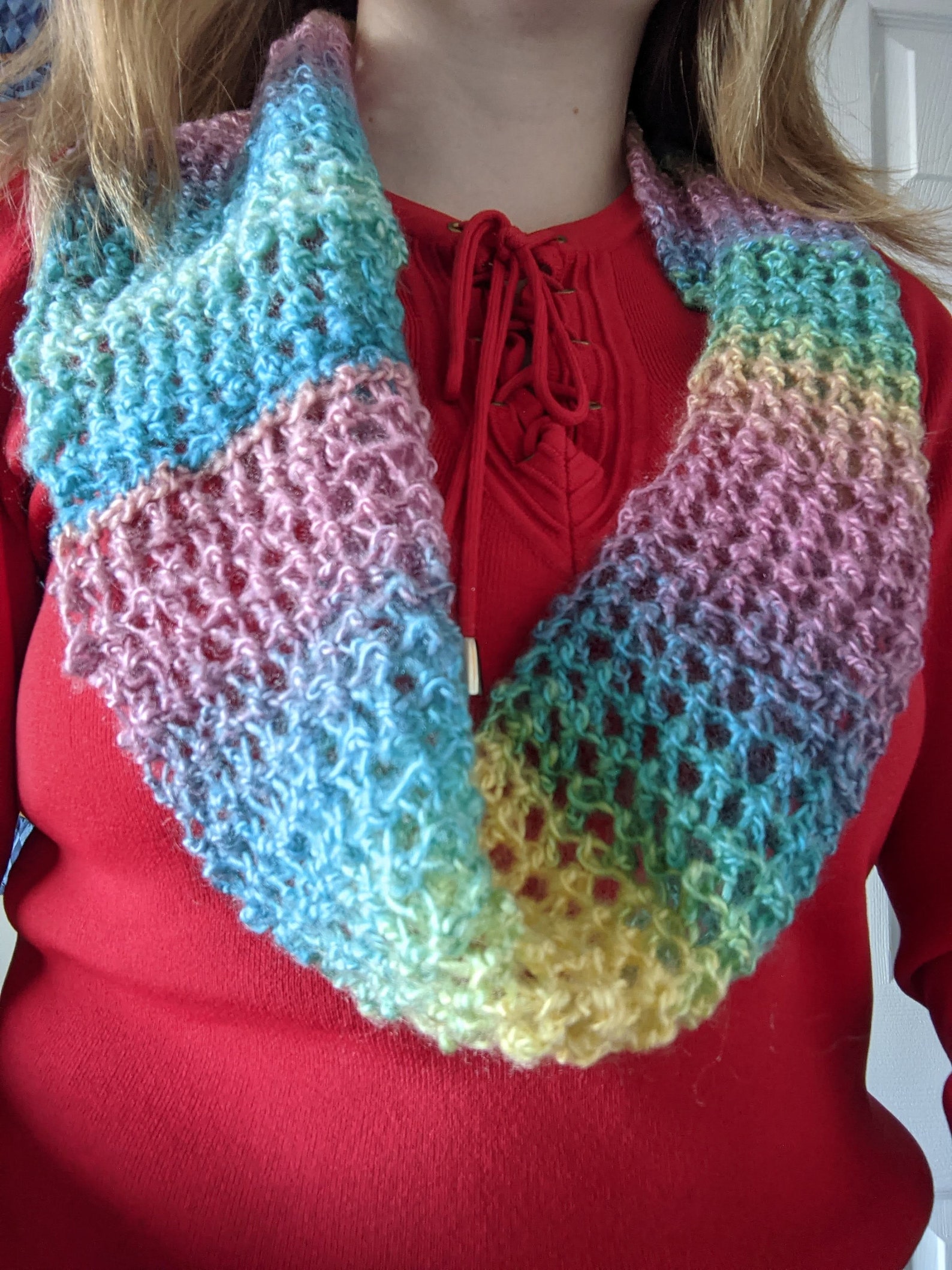 Windowpane Pattern Lacy Infinity Scarf, Rainbow Colors, Handmade - Etsy