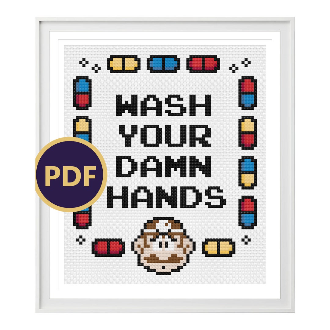 PDF Dr Mario Wash Your Hands Digital Download Cross Stitch Pattern ...