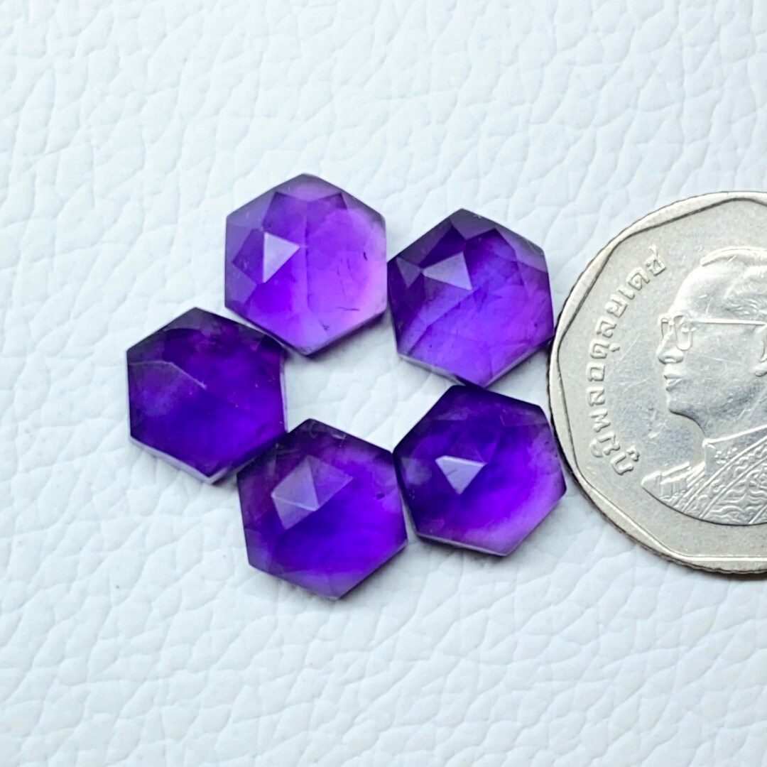 Hexagon Rose Cut Amethyst Gemstone Top Quality Natural - Etsy 日本
