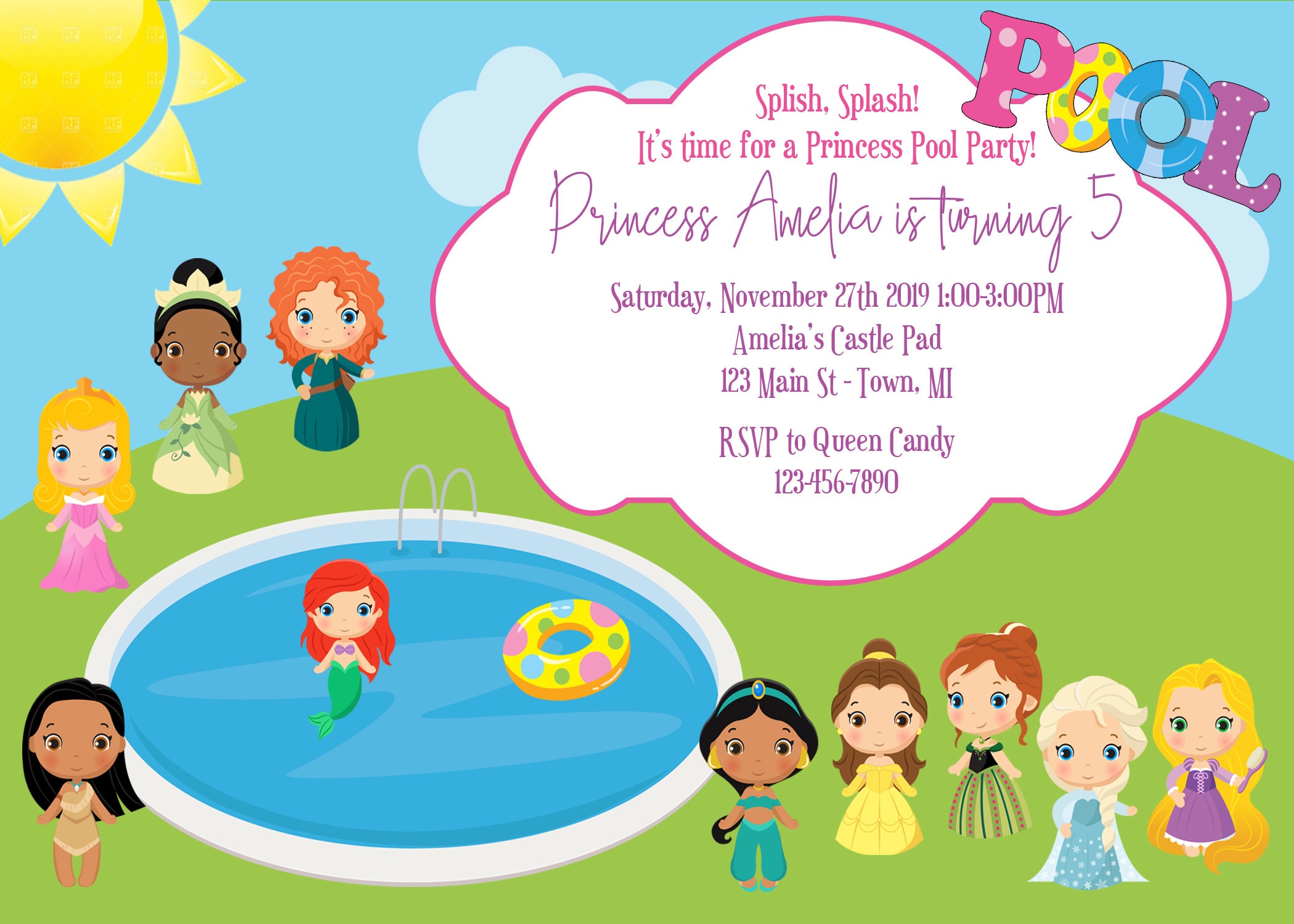 Princess Pool Party Birthday Invitation | Etsy
