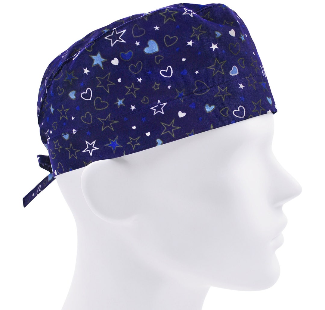 Scrub Cap Men, Surgical Hat, Nurse Cap, Scrub Hats, Stars Hearts Navy ...