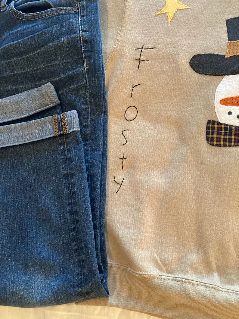 Winter Appliqued Sweatshirt of Frosty the Snowman on a Tan Sweatshirt ...