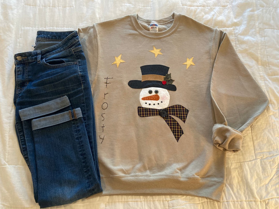 Winter Appliqued Sweatshirt of Frosty the Snowman on a Tan Sweatshirt ...