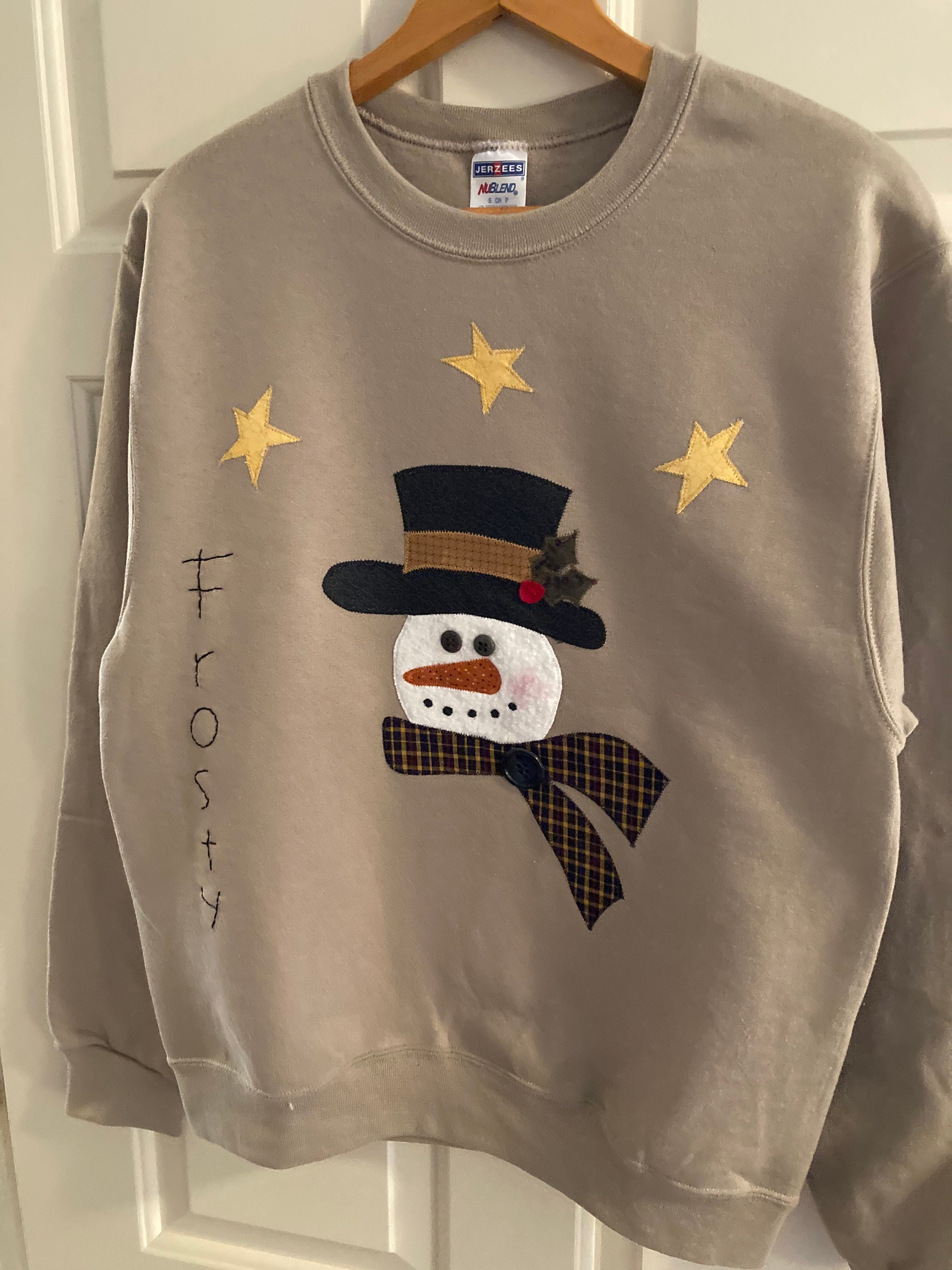 Winter Appliqued Sweatshirt of Frosty the Snowman on a Tan Sweatshirt ...