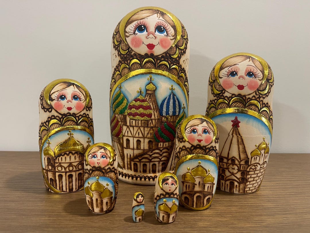 Ukrainian Burned Hand Painted Nesting Doll 7 Pieces, Doll 9.05'' or 23 ...