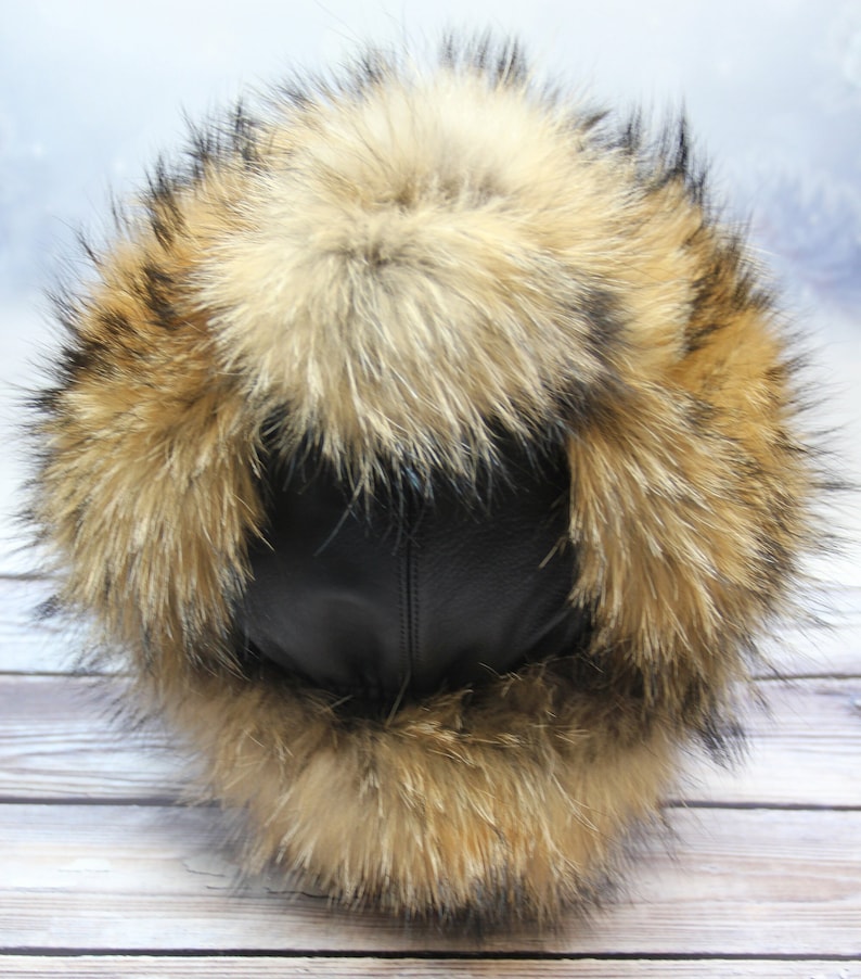 Winter Raccoon Fur Hat Natural Fur Hat With Genuine Leather - Etsy