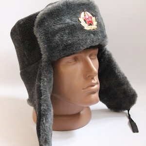 Vintage Winter Faux Fur Hat, Soviet Army Design Ushanka Hat, Soviet ...