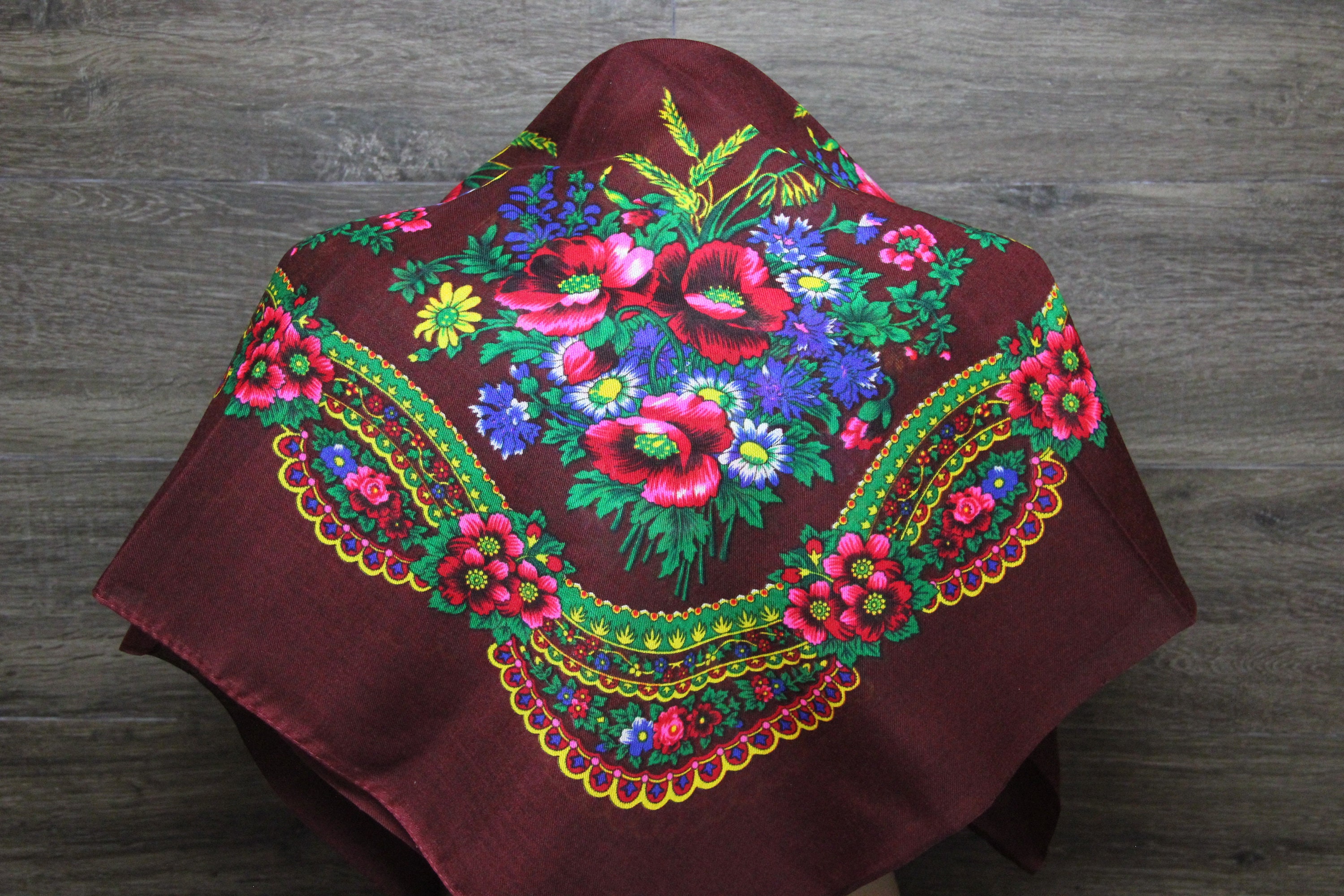Slavic Babushka Floral Scarf Wool Scarf Ethnic Folk Shawl Modern Chic ...