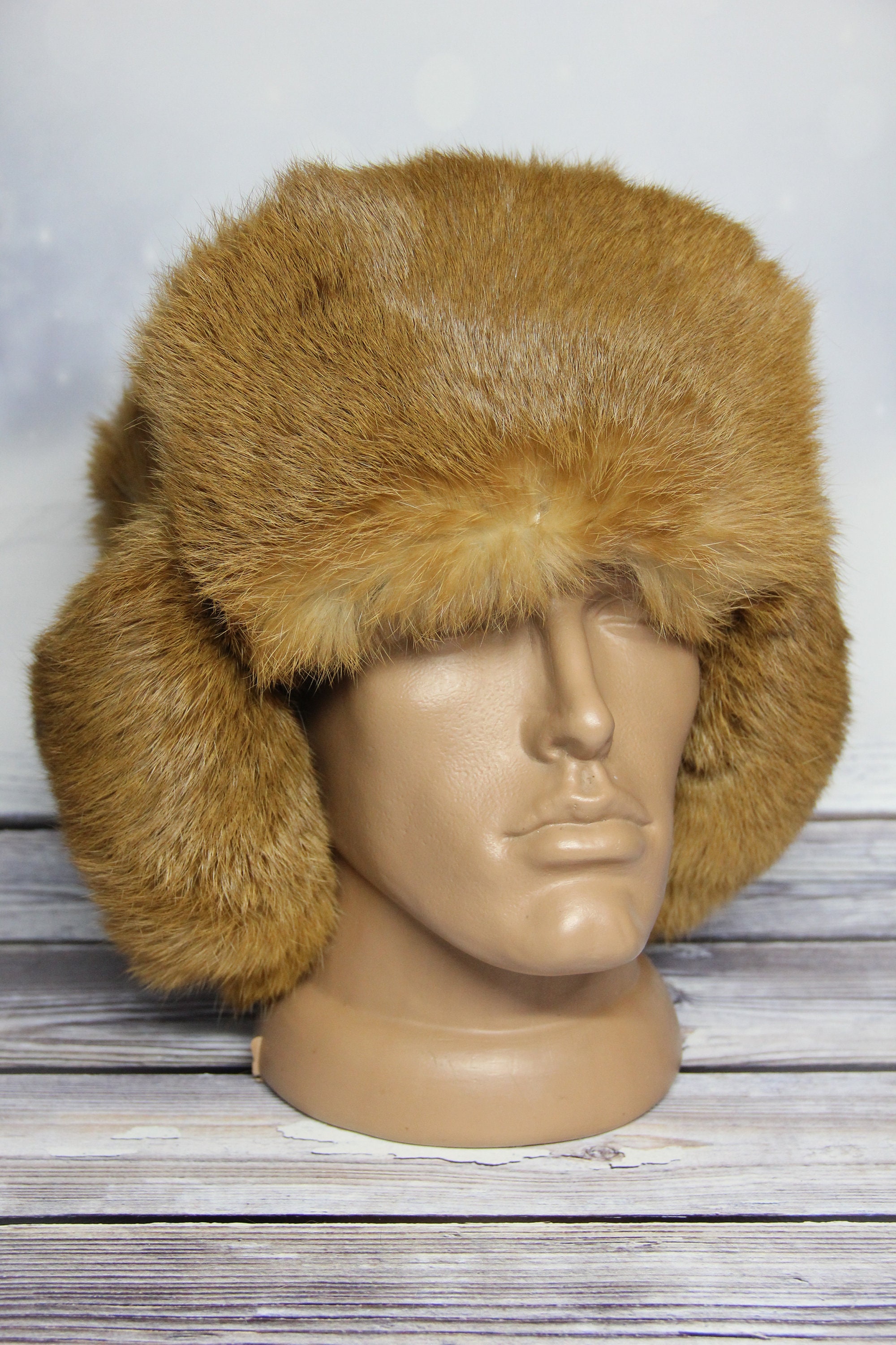 Sombrero de piel de conejo de invierno sombrero natural | Etsy