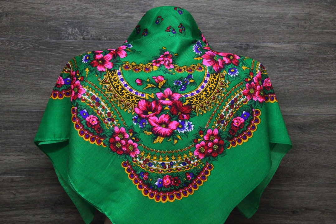 Wool Scarf Slavic Babushka Floral Scarf Ethnic Chale Russe Modern Chic ...