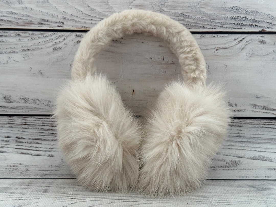 Winter Rabbit Fur Earmuffs, Rabbit Fur Milky Color, Handcrafted ...
