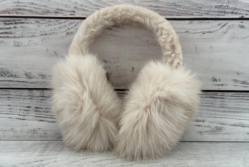 Winter Rabbit Fur Earmuffs, Rabbit Fur Milky Color, Handcrafted ...