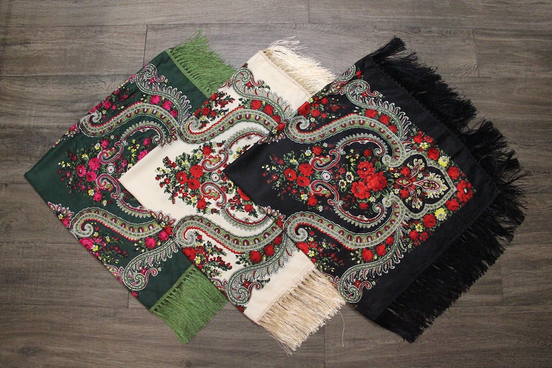 Ukrainian Scarf Slavic Babushka Floral Scarf Ethnic Folk Shawl Modern ...