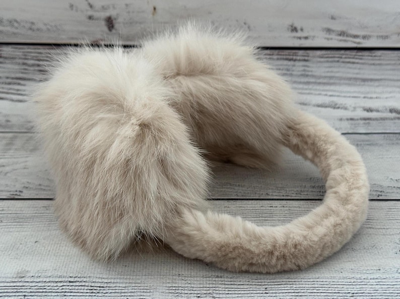 Winter Rabbit Fur Earmuffs, Rabbit Fur Milky Color, Handcrafted ...