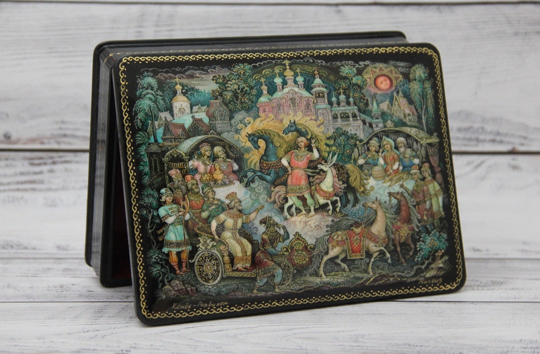 Big Size Ukrainian Lacquer Box, Palekh Art Painting School, Fairy Tale ...