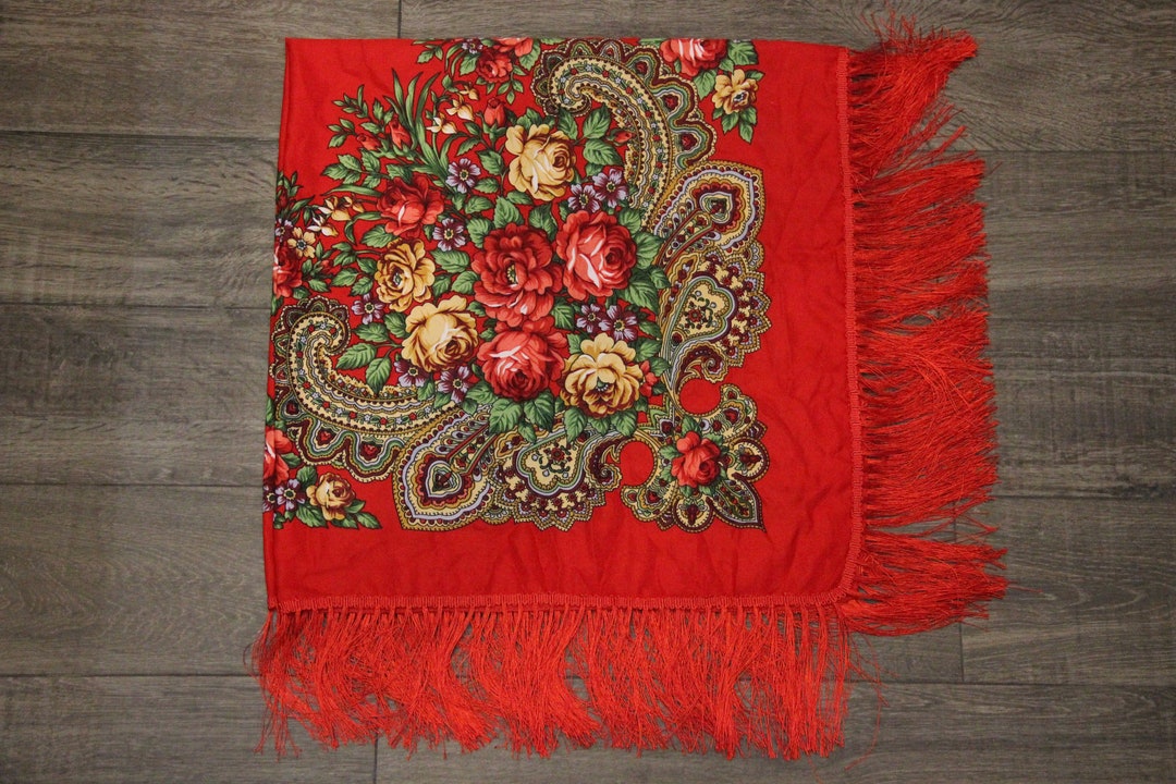 Ukrainianethnic Folk Shawl Scarf Slavic Babushka Floral Scarf Modern ...