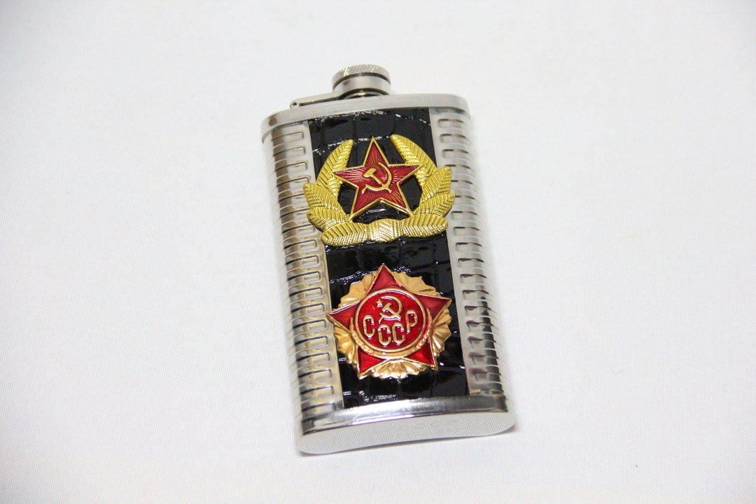 Vintage Soviet Army Military Flask With a Badge, 6 Oz Stainless Steel ...