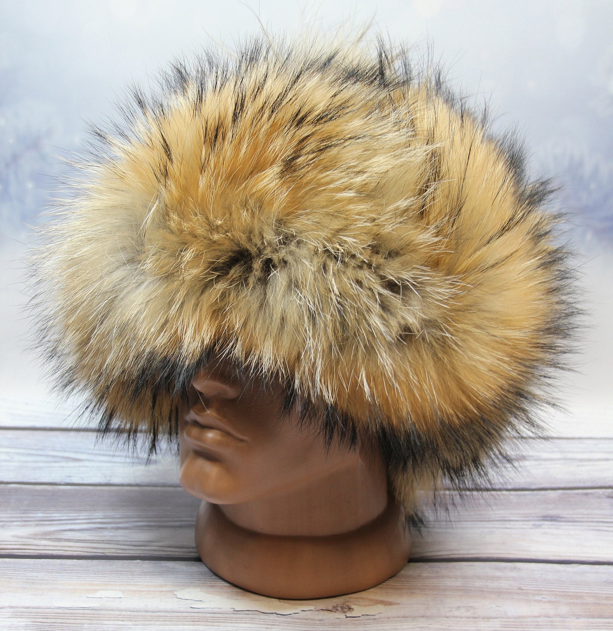 Winter Raccoon Fur Hat Natural Fur Hat With Genuine Leather - Etsy