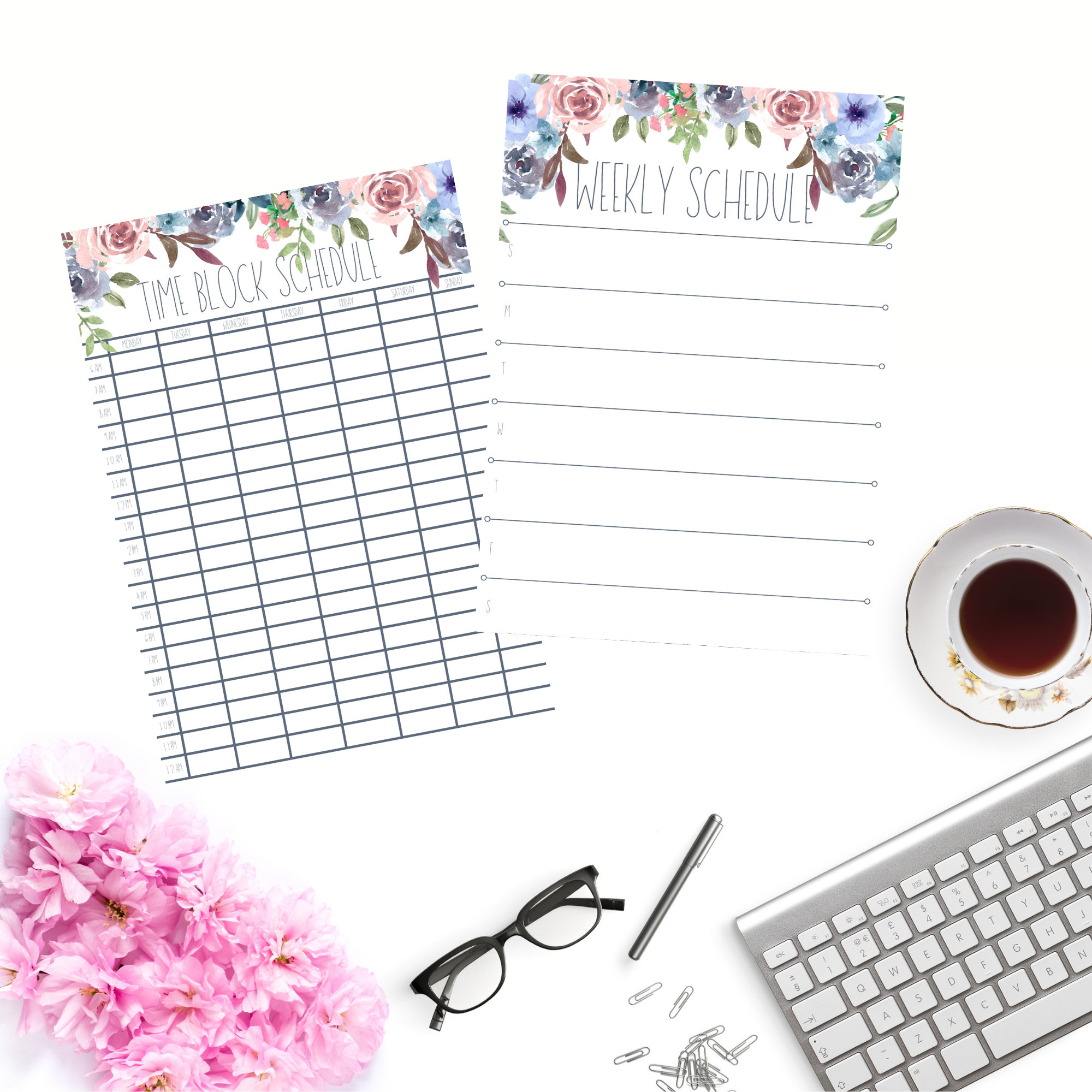 Printable Planner Watercolor Time Block Schedule Digital - Etsy