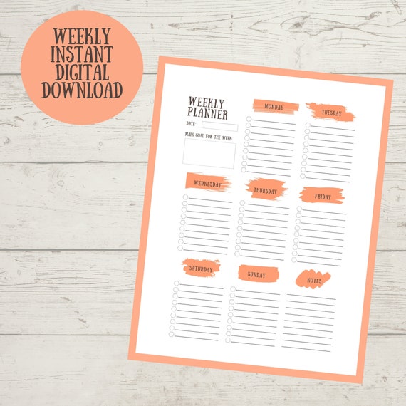 Weekly Digital Planner Printable Planner Weekly Planner | Etsy