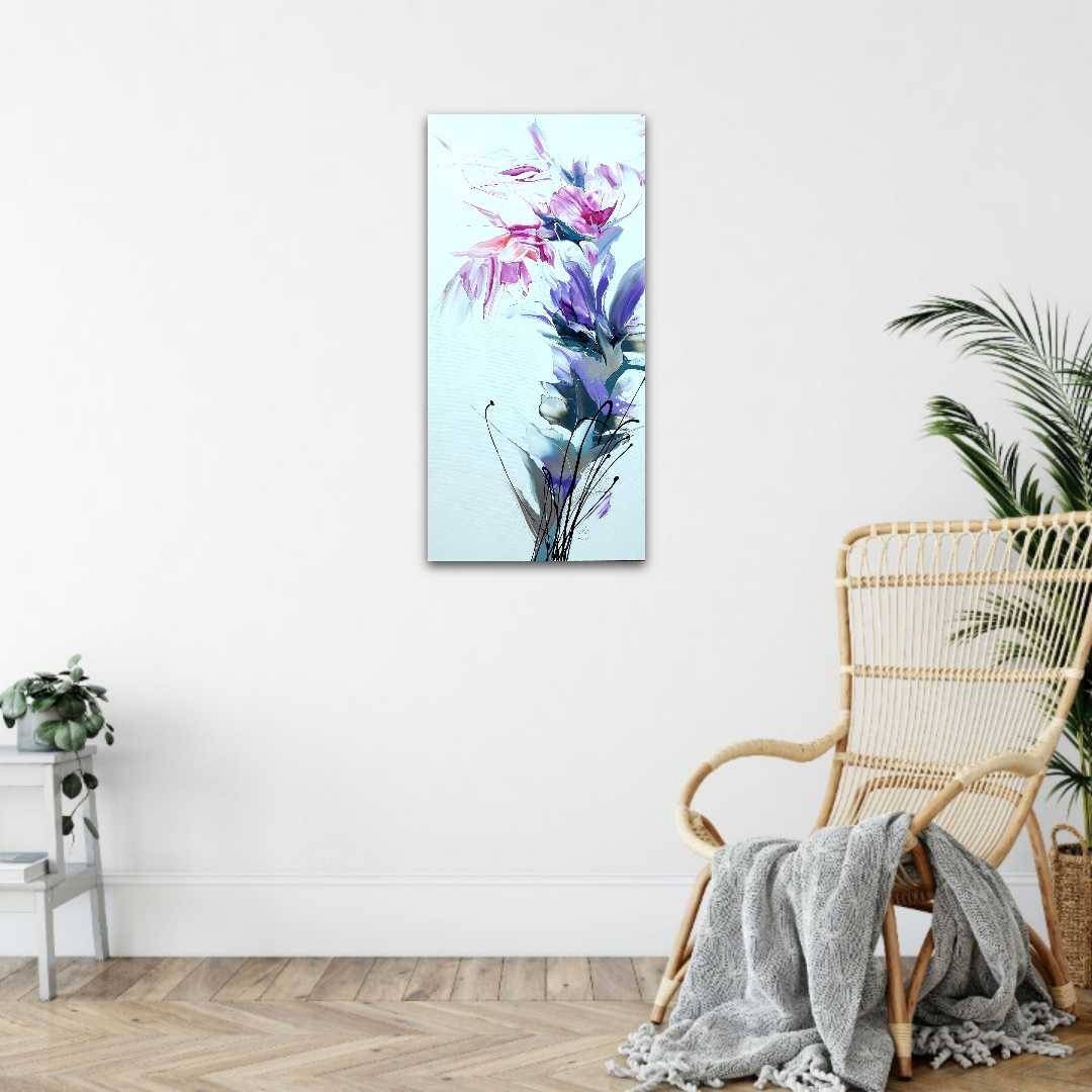 Icy Bloom Acrylic Fluid Painting on 50x100 Cm Canvas - Etsy UK