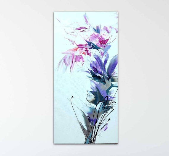 Icy Bloom acrylic fluid painting on 50x100 cm canvas | Etsy