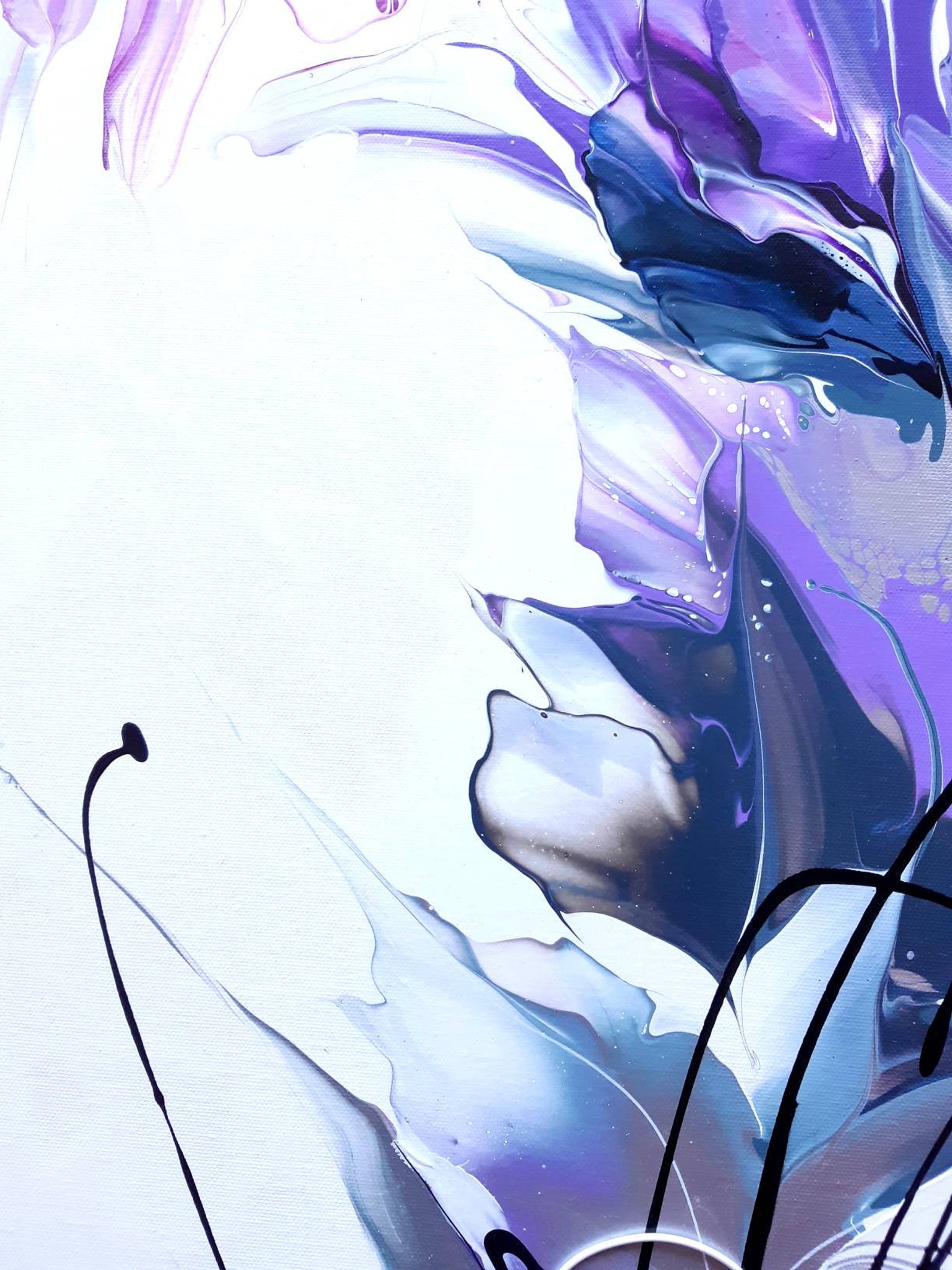 Icy Bloom Acrylic Fluid Painting on 50x100 Cm Canvas - Etsy UK