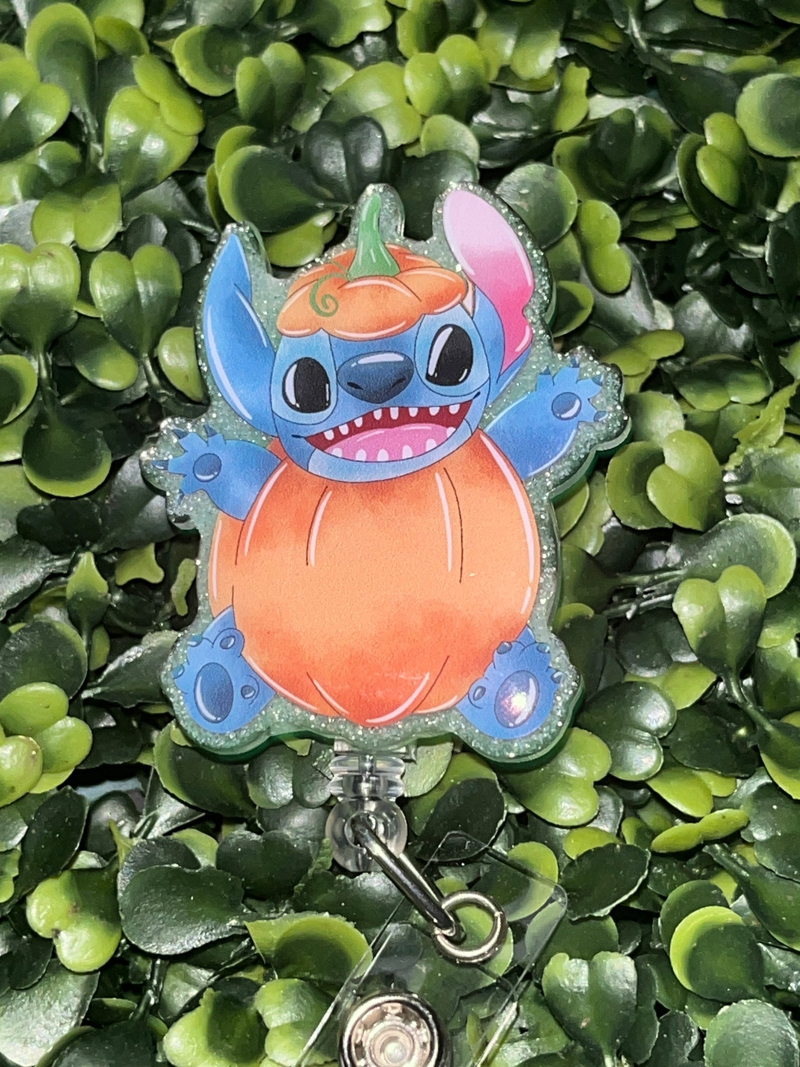 Glow in the Dark Stitch Pumpkin Badge Reel Stitch Halloween - Etsy