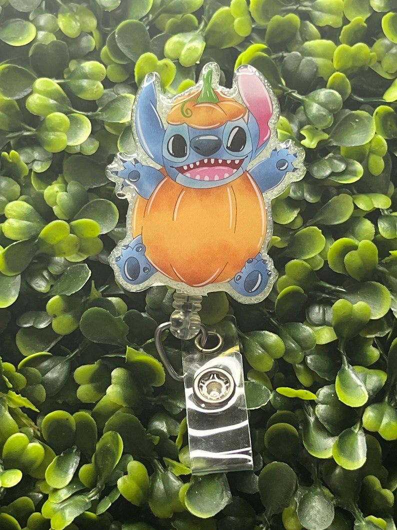 Glow in the Dark Stitch Pumpkin Badge Reel Stitch Halloween - Etsy