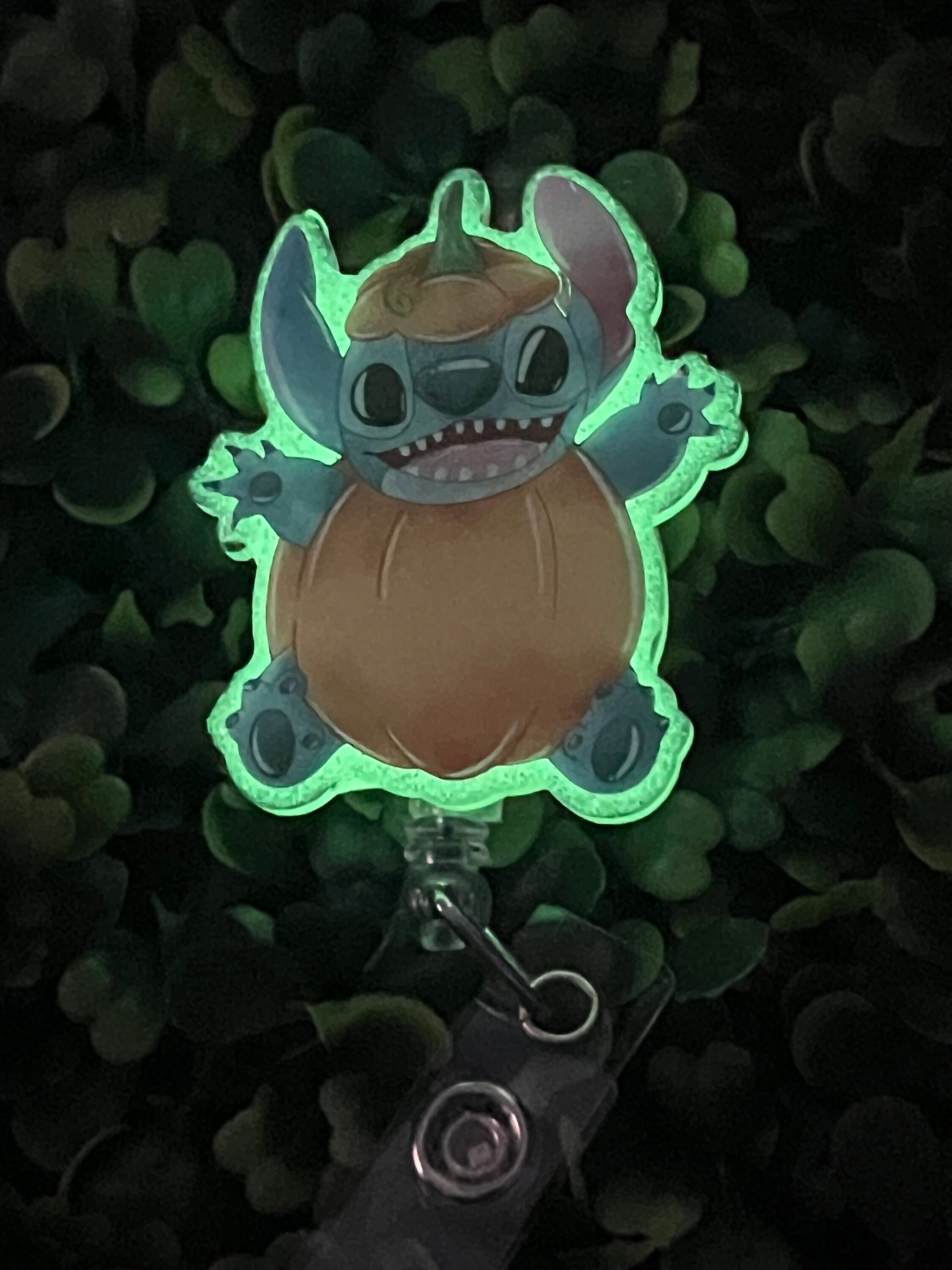 Glow in the Dark Stitch Pumpkin Badge Reel Stitch Halloween - Etsy