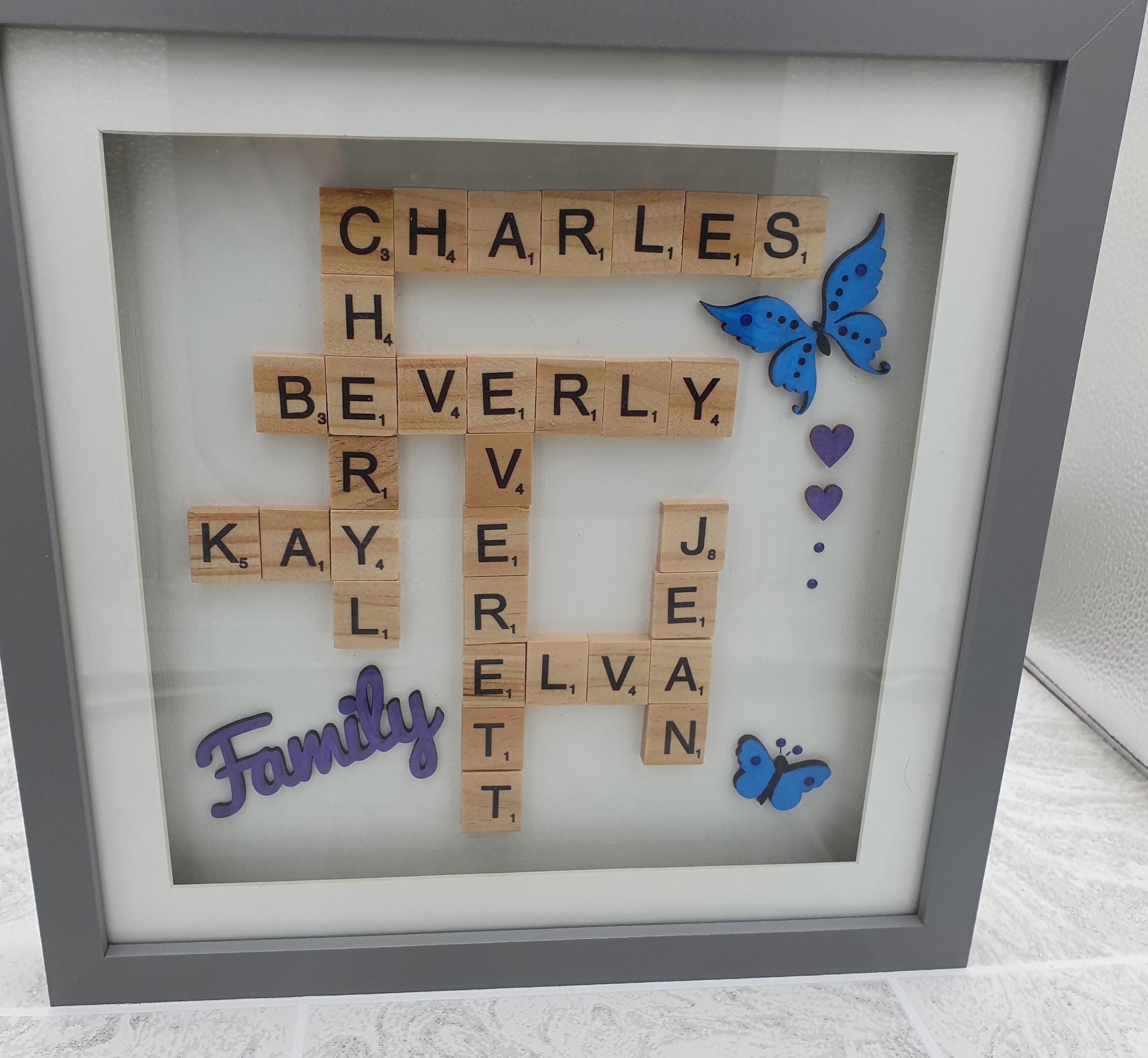 Family Scrabble Tile Box Frame, Personalised Frame, Keepsake, Shadow ...