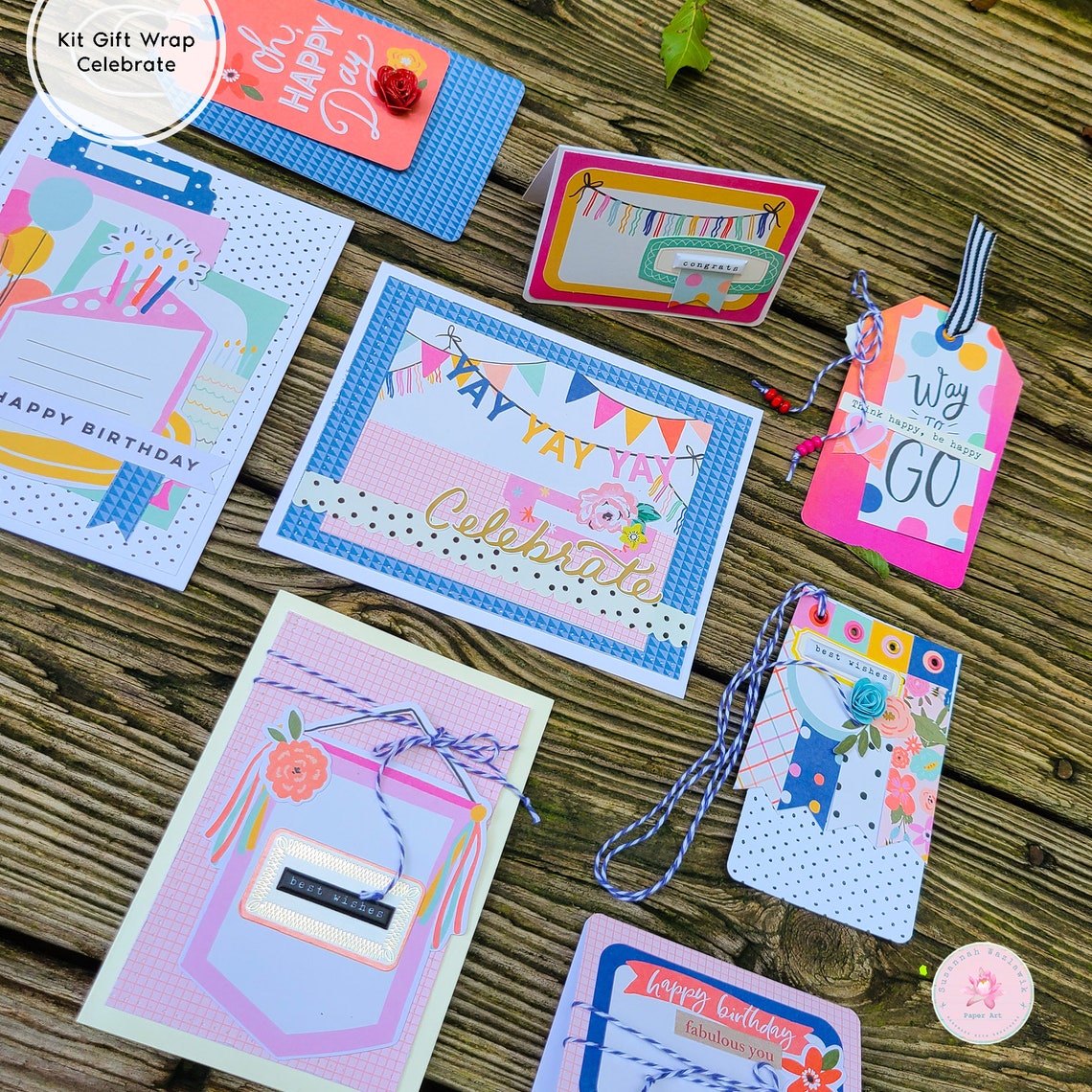 Handmade Kit Gift Wrap Cards and Tags, Colorful Celebration Set of Gift ...
