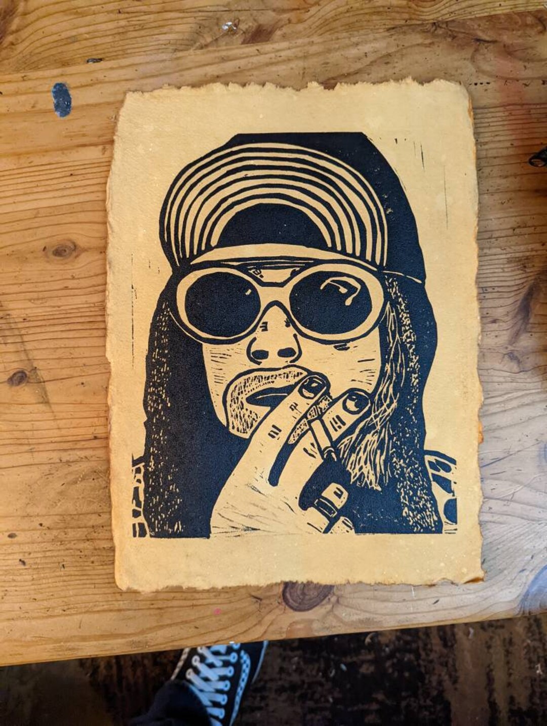 Kurt Linocut Print on Antiqued Paper 9x12 - Etsy