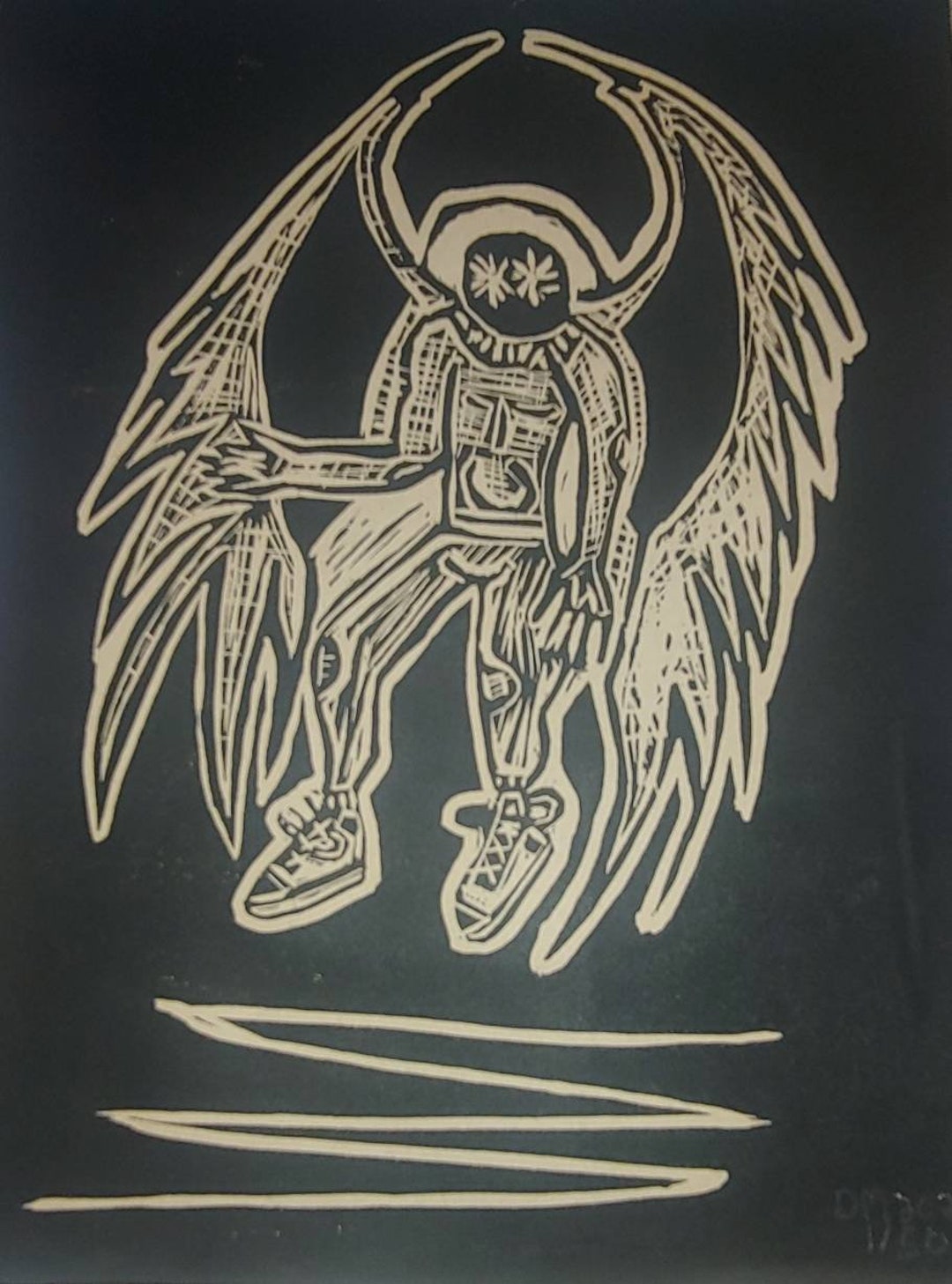 Hipster Mothman 12x9 Hand Printed and Hand Carved Linocut - Etsy