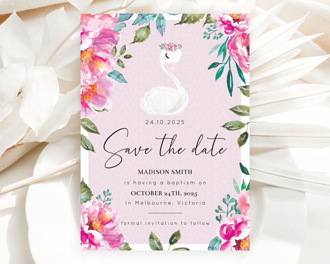 Swan Save the Date Swan Princess Ballet Party Enchanted Forest Swan ...