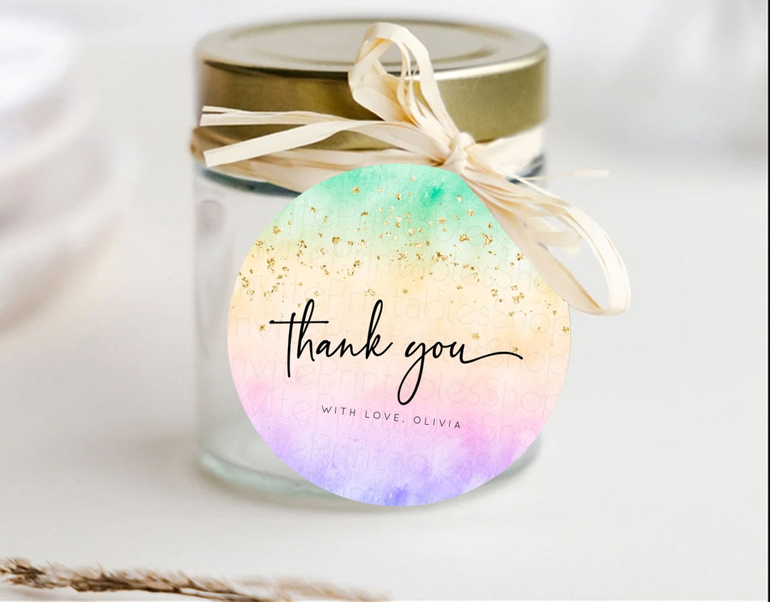 Pastel Favor Tags Watercolor Rainbow Colors Pastel Ombre Splash Glitter ...