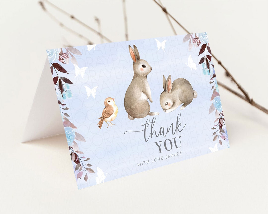 Bunny Thank You Card Rabbit Thank You Card Enchanted Forest Party Décor ...