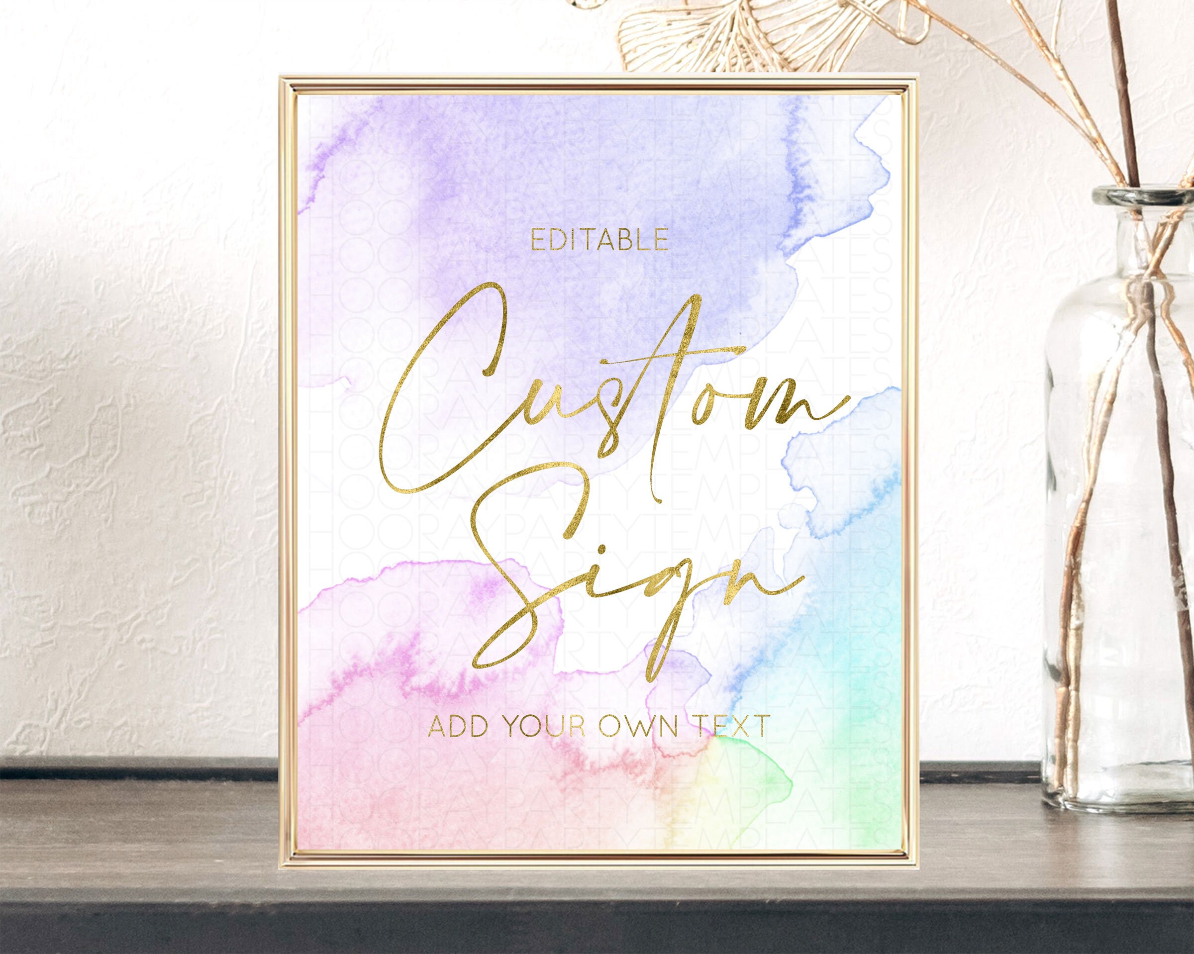 Pastel Table Sign Pastel Watercolor Party Table Sign Splash Rainbow ...