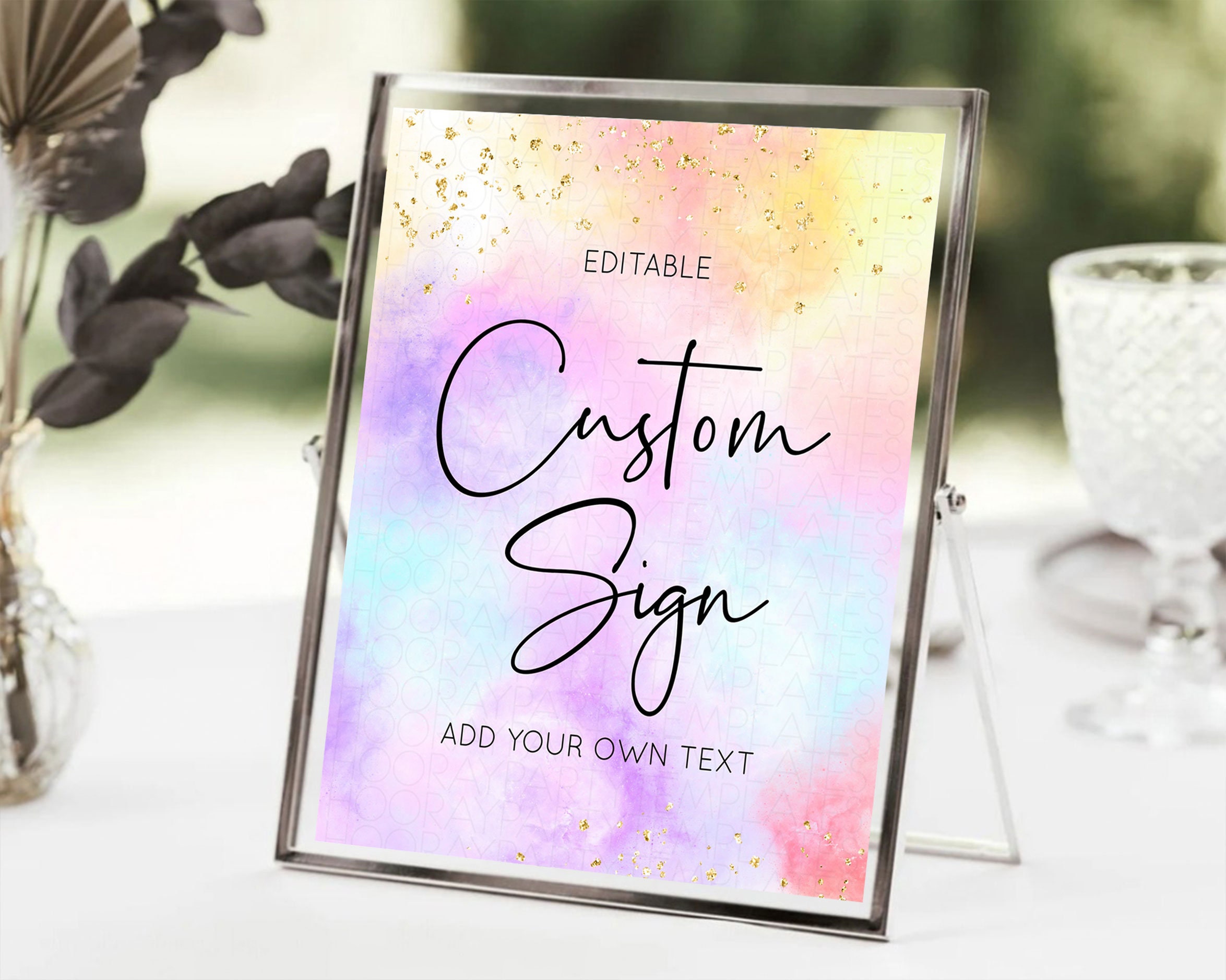 Pastel Table Sign Pastel Watercolor Party Table Sign Splash Rainbow ...